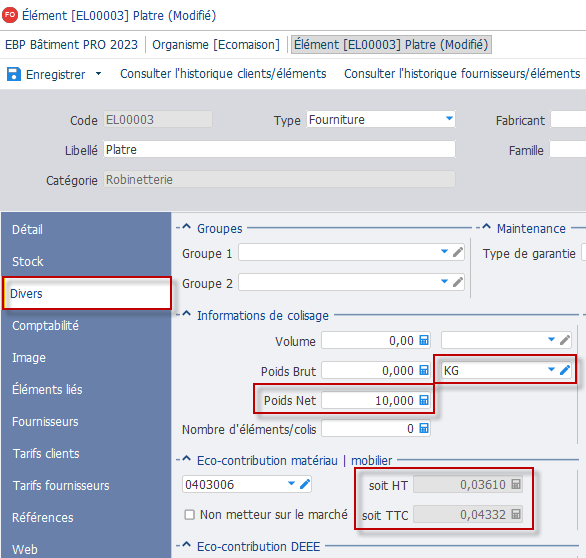 Mettre en place l'éco contribution matériau I mobilier ou DEEE dans EBP Bâtiment – Centre d'aide EBP