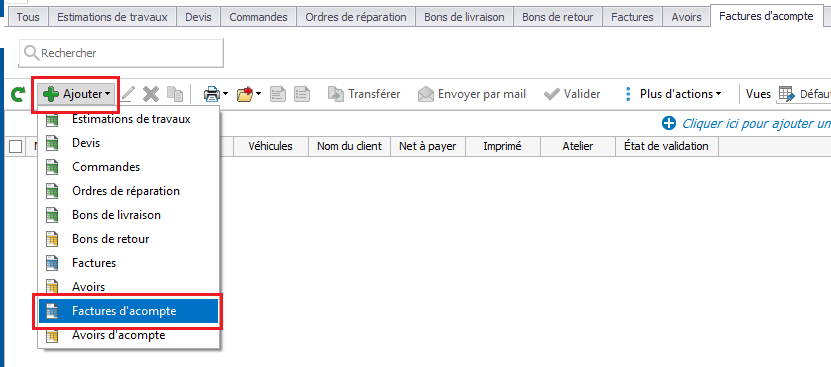 Créer une facture d'acompte dans EBP MéCa – Centre d'aide EBP
