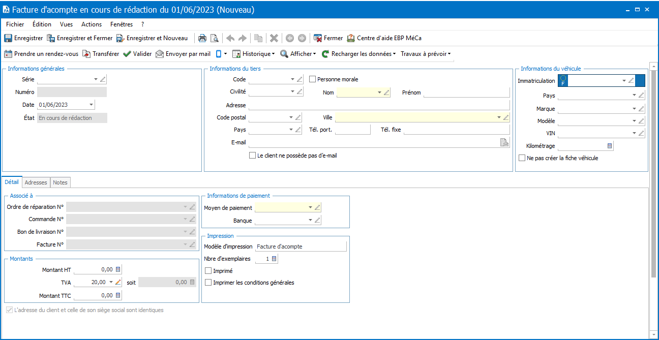 Créer une facture d'acompte dans EBP MéCa – Centre d'aide EBP