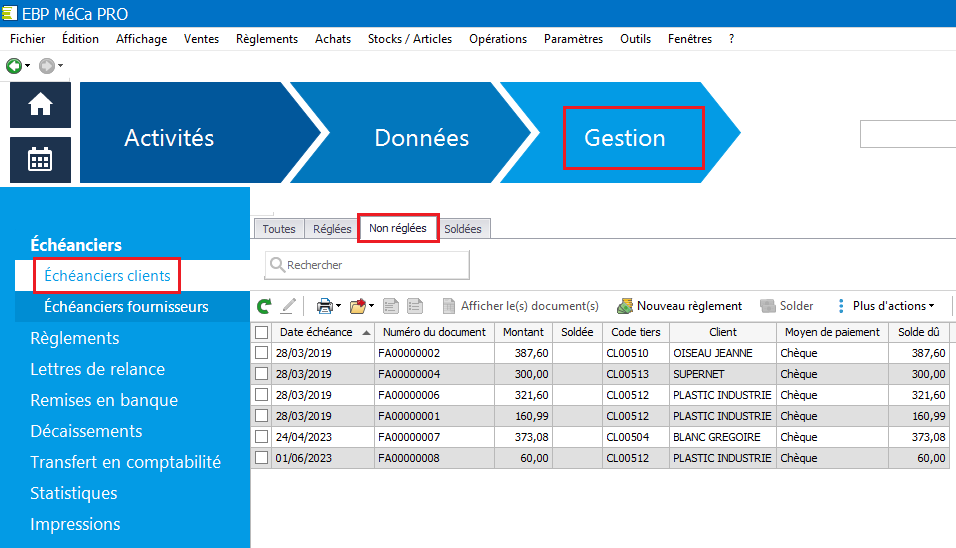 Pointer les échéances dans EBP MéCa – Centre d'aide EBP