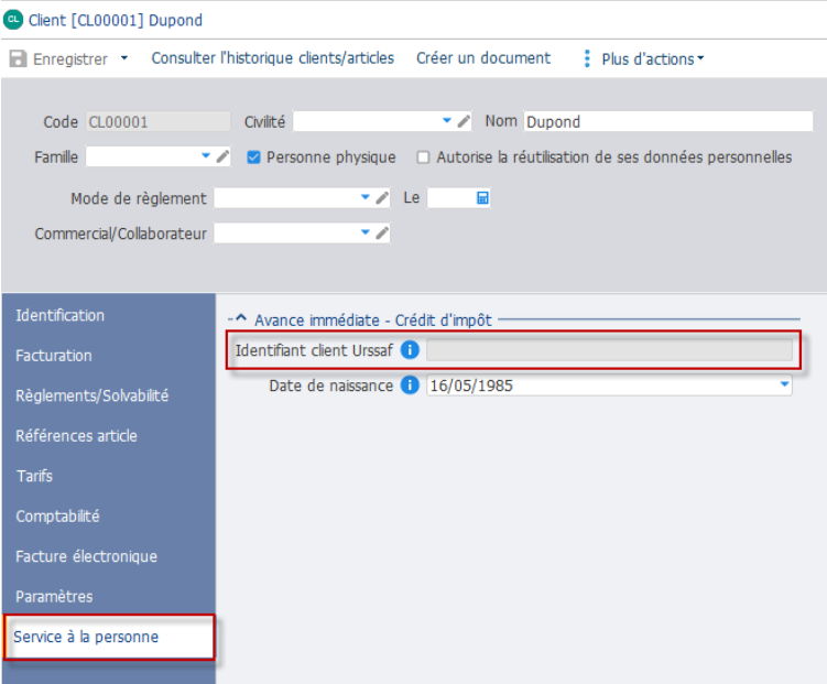 Gérer l'avance immédiate : Inscrire son client sur la plateforme de l'Urssaf dans EBP Gestion ...