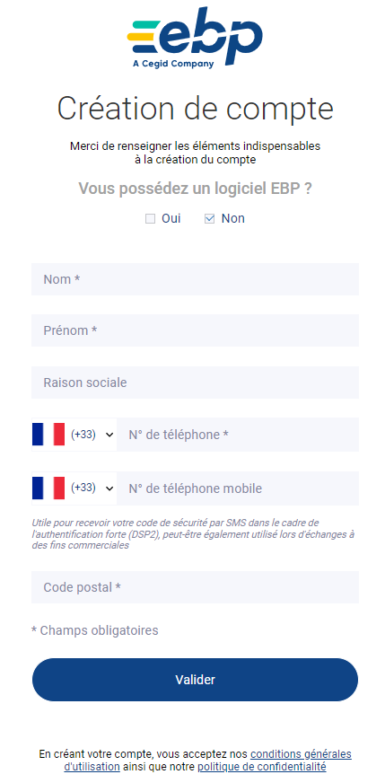Créer mon compte EBP – Centre d'aide EBP