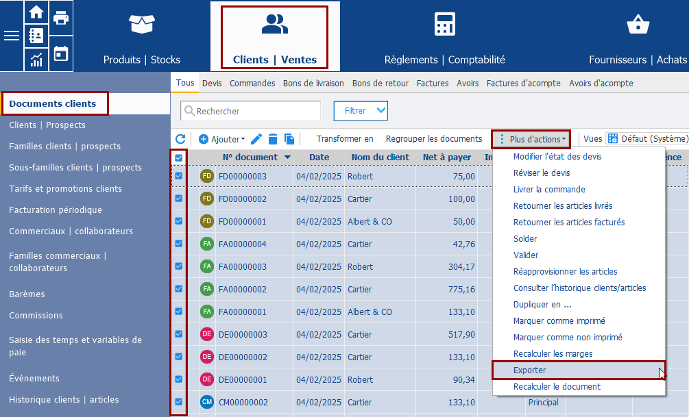 Exporter des documents de vente au format PDF de ma solution en ligne – Centre d'aide EBP