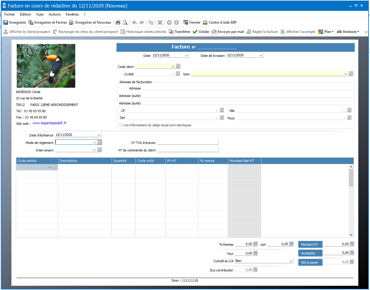 Créer une Facture dans EBP Auto-Entrepreneur Open Line™ – Centre d'aide EBP